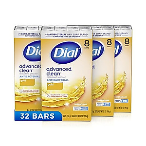 Dial Antibacterial Deodorant Bar Soap, Advanced Clean, Gold, 4 Oz, 32 Bars