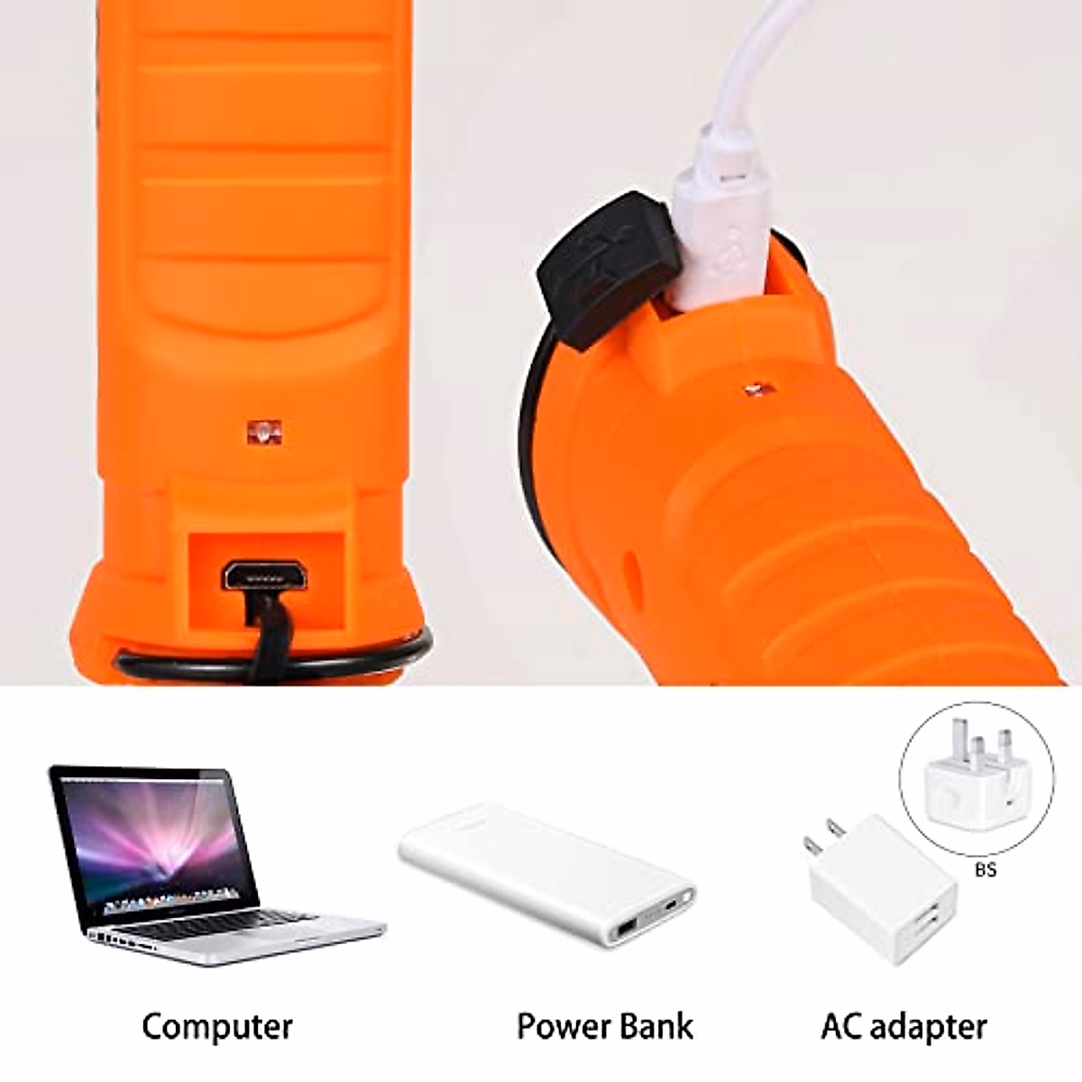 Suranew LED Worklight Flashlight, COB Rechargeable Work Lights with Magnetic Base 360 Degree Rotate and 5 Modes Portable Flood Light Inspection Construction Light for Car Repair (Orange, 2 Pack)