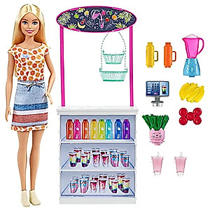 Barbie GRN75​ Smoothie Bar Playset with Blonde Doll, Smoothie Bar & 10 Accessories, Multicolor, 30.5 cm*5.8 cm*12.7 cm