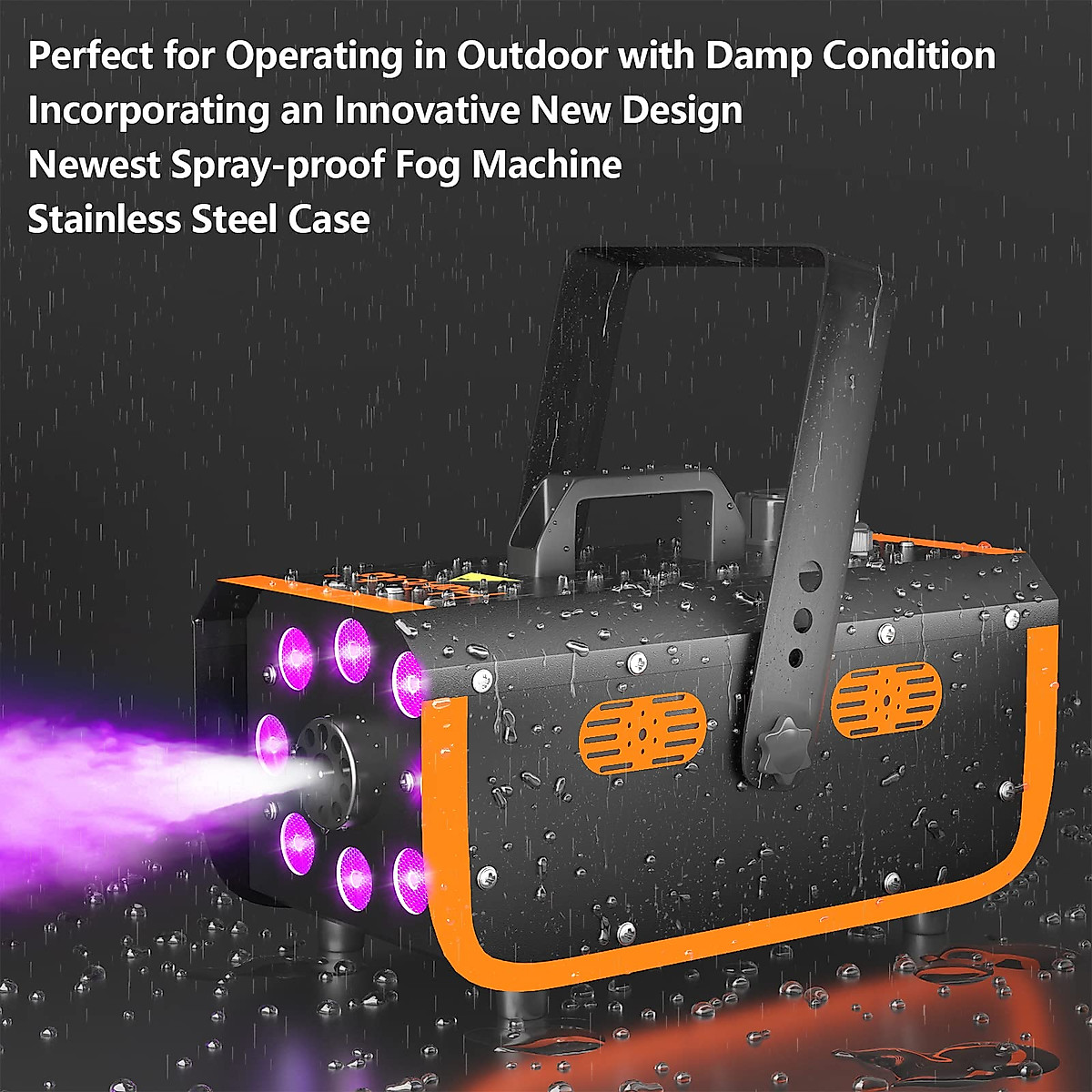 Light Rain and Splash Proof Fog Machine, HAKUTA 500W Smoke Machine with 2300 CFM Output of Fog and 2 Remotes, 8 LED Lights with 4 Light Effects for Outdoor Music Festival Pool Party Wedding DJ Stage