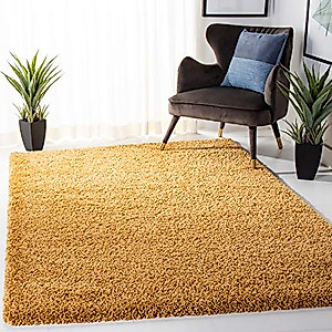 Safavieh Hudson Shag Collection 6' x 9' Gold SGH220D Modern Solid Non-Shedding 2-inch Thick Area Rug