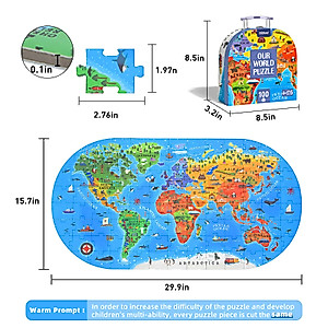 Mideer Floor Puzzle for Kids 4-8, 100 Piece World Map Jigsaw Puzzle with Continents, Geography Educational Toys for Boys and Girls, Globe Atlas Puzzle Maps Preschool Learning Game for Kids Ages 4-6