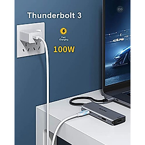 Docking Station USB C to Dual HDMI Adapter, MOKiN USB C Hub Dual HDMI Monitors for Windows,USB C Adapter with Dual HDMI,3 USB Port,PD Compatible for Dell XPS 13/15, Lenovo Yoga,etc
