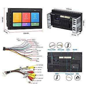Hikity Android 13 Double Din Car Stereo 7 Inch Touch Screen Car Radio GPS Navigation WiFi Bluetooth FM Radio Mirror Link for iOS/Android Phones, with 12 Led Lights AHD Rear View Camera Mic