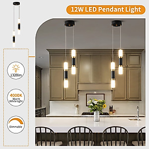 LIANGMH 2-Light Modern Kitchen Island Dimmable LED Modern Black Gold Mini Pendant Light, Bedroom Bedside Table Black Small Pendant Light