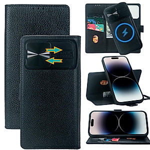 Vitodo Compatible with iPhone 15 Pro Max Wallet Case - Magnetic Detachable 2 Style Cases with Card Slot & Camera Cover, RFID Blocking Premium Leather Kickstand 360° Full Protection Flip Case (Black)