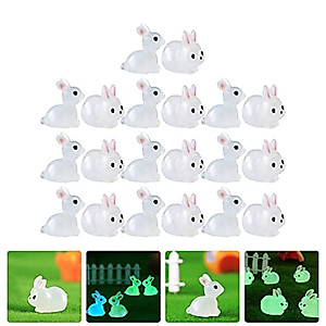 Didiseaon 20pcs Mini Luminous Rabbit Miniature Garden Statue Tiny Easter Bunny Figurines Glow in Dark Resin Fairy Gardens Accessories for Micro Landscape Cake Decoration