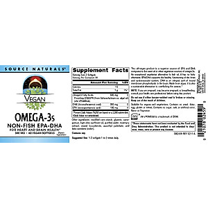 Source Naturals Vegan Omega-3s, Non-Fish EPA-DHA, for Heart and Brain Health Support* 300 mg - 60 Vegan Softfgels