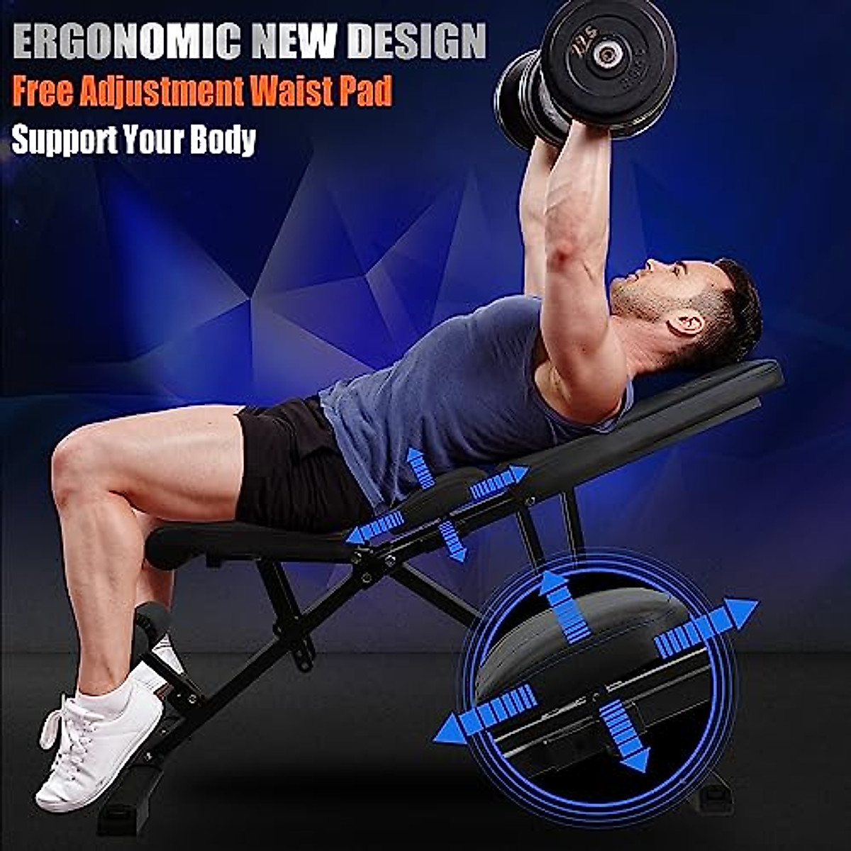 Weight Bench Adjustable Strength Training Workout Benches Foldable Work Out Incline Bench Set for Home Gym Weight Lifting Dumbbell Exercise Full Body Workout with Resistance Rope