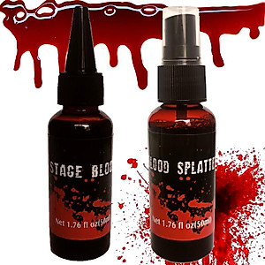 2Pcs Halloween Makeup Fake Blood Suit --- Coagulated Blood+Fake Blood Spray, Lifelike And Washable, Suitable For Special Effect Zombie Bride, Vampire And Monster SFX Horror Clown Makeup