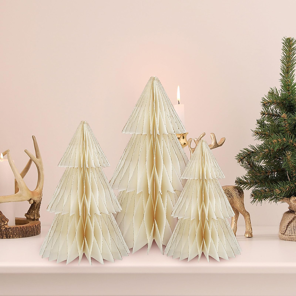 Beeveer 3 Pcs Paper Christmas Tree 8 Inch 10 Inch and 12 Inch 3D Honeycomb Trees Table Centerpiece for Modern Christmas Mantel Decorations Xmas Holiday Party Home Decor