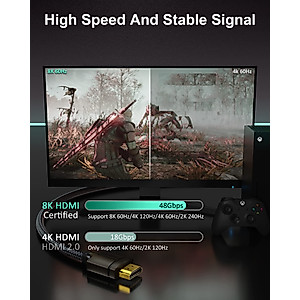8K HDMI Cable 48Gbps 6.5FT, TESMAX Certified Ultra High Speed 8K60Hz 4K120Hz, HDCP 2.2 2.3 Dynamic HDR HDR10 eARC,Compatible with Dolby Vision Apple TV 4K/Samsung/LG/Sony/Ruko/PS5/Xbox/RTX3080/Blu-ray