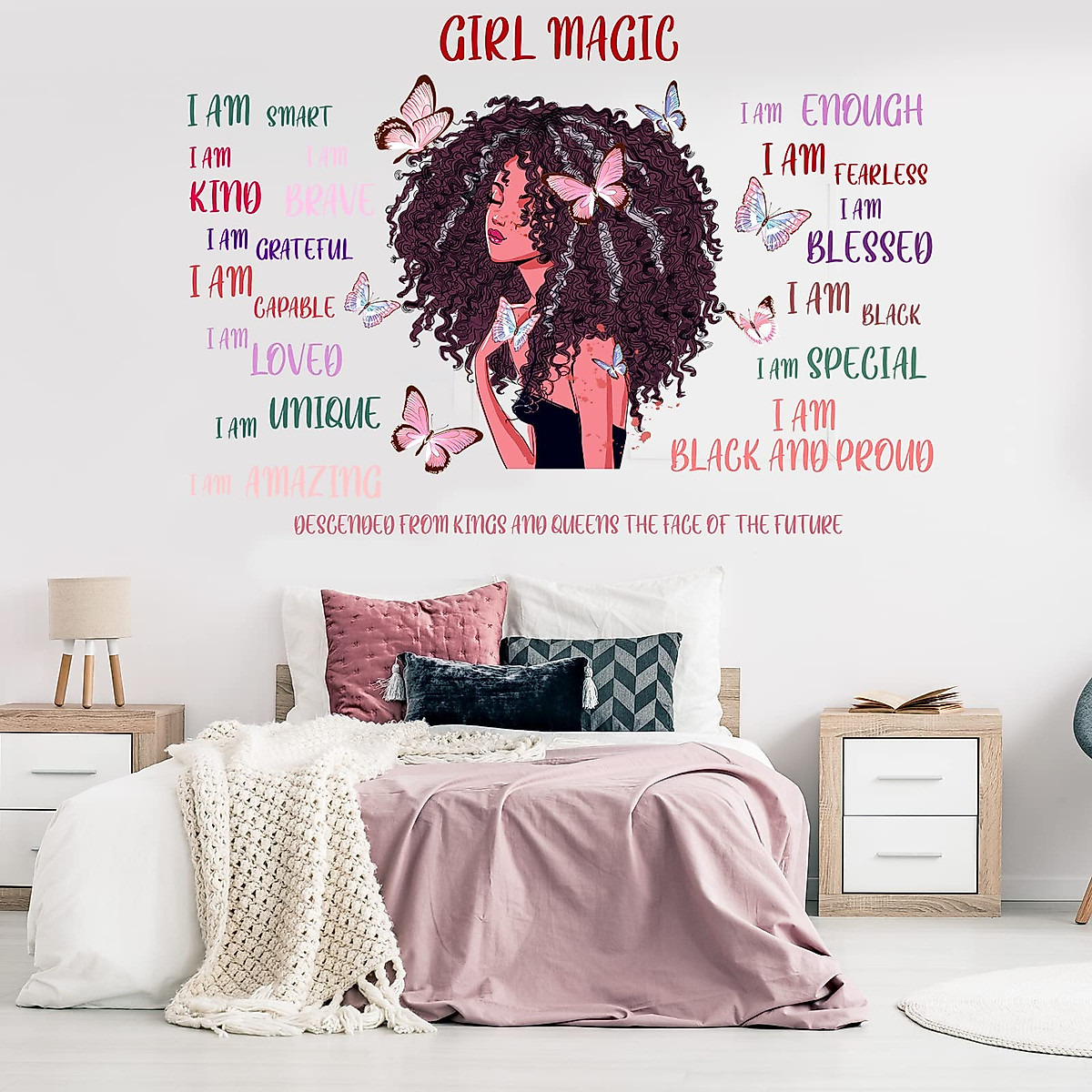 Black Girl Inspirational Quote Wall Decal Butterfly Sticker Motivational Saying American Wall Decor Sticker for Wall Decoration Afro Woman Bedroom Playroom Decorations (Classic Style)