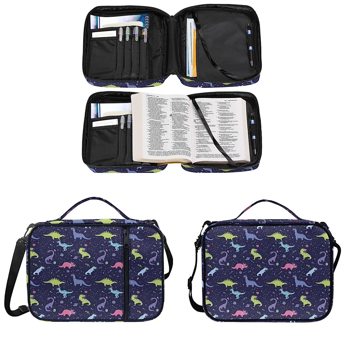 DMOYALA Dinosaur Bible Case for Women Cute Bible Bags with Zipper Bible Journaling Supplies Bible Accessories Makeup Bag Womens Purses and Handbags Bible Case Wrist Key Chain 2 Pcs Set