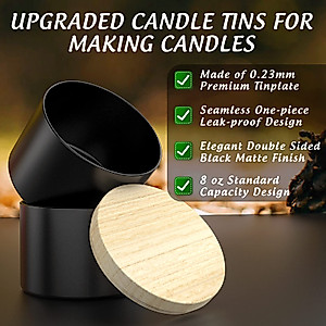 Upgraded 24 Pack Candle Tins 8 oz with Lids, Bulk Empty Candle Jars for Making Candles, Premium Metal Candle Containers, Round Candle Vessels Kit for Adults DIY Candle Making (Black and Wood Grain)