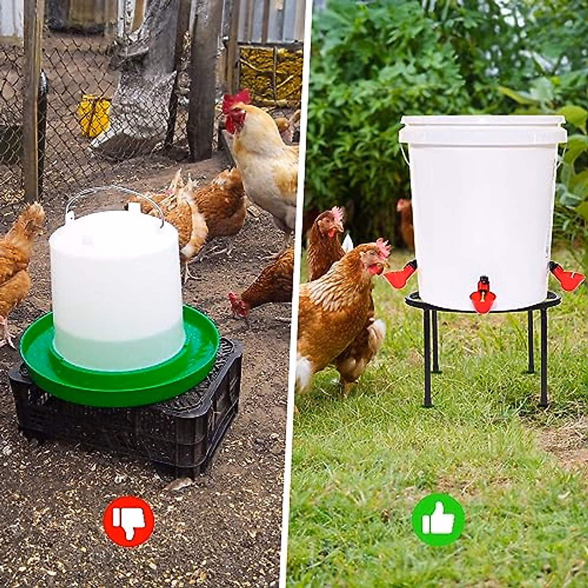 Metal Stand for Chicken Feeder Waterer, 2PCS Iron Stand Holder with Anti-Slip Strips for Buckets Barrels, Chicken Metal Stand for Feeder Waterer Port Indoor Outdoor Coop Poultry(Round)