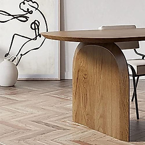 homary 70.9" Japandi Dining Table for 6, Modern Solid Wood Top Oval Table for Dining Room, Kitchen, Living Room