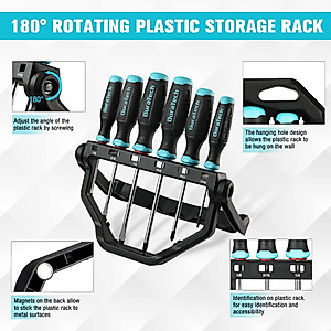 DURATECH 6-Piece Magnetic Screwdrivers Set, 3 Phillips and 3 Flat Head S2 Steel Screwdriver Set with 180° Rotating Storage Rack, Professional Cushion Grip Screw Drivers Tool Set