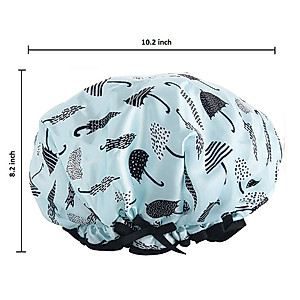 Shower Caps, 3 PACK Bath Cap for Women Waterproof & Adjustable Double Layered Shower Cap (Multi-colored8)