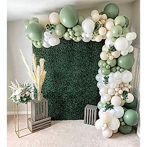 136 PCS Sage Green Ivory White Balloon Garland Arch Kit, Sage Olive Green Ivory White Balloons Decor, Jungle Safari Tropical Baby Shower Birthday Wedding Theme Party Decorations Supplies for Boys