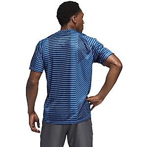 ADIDAS Men's FreeLift Sport Heather Strong All-Over-Print Graphic Shirt, Shock Cyan/Legend Marine Large