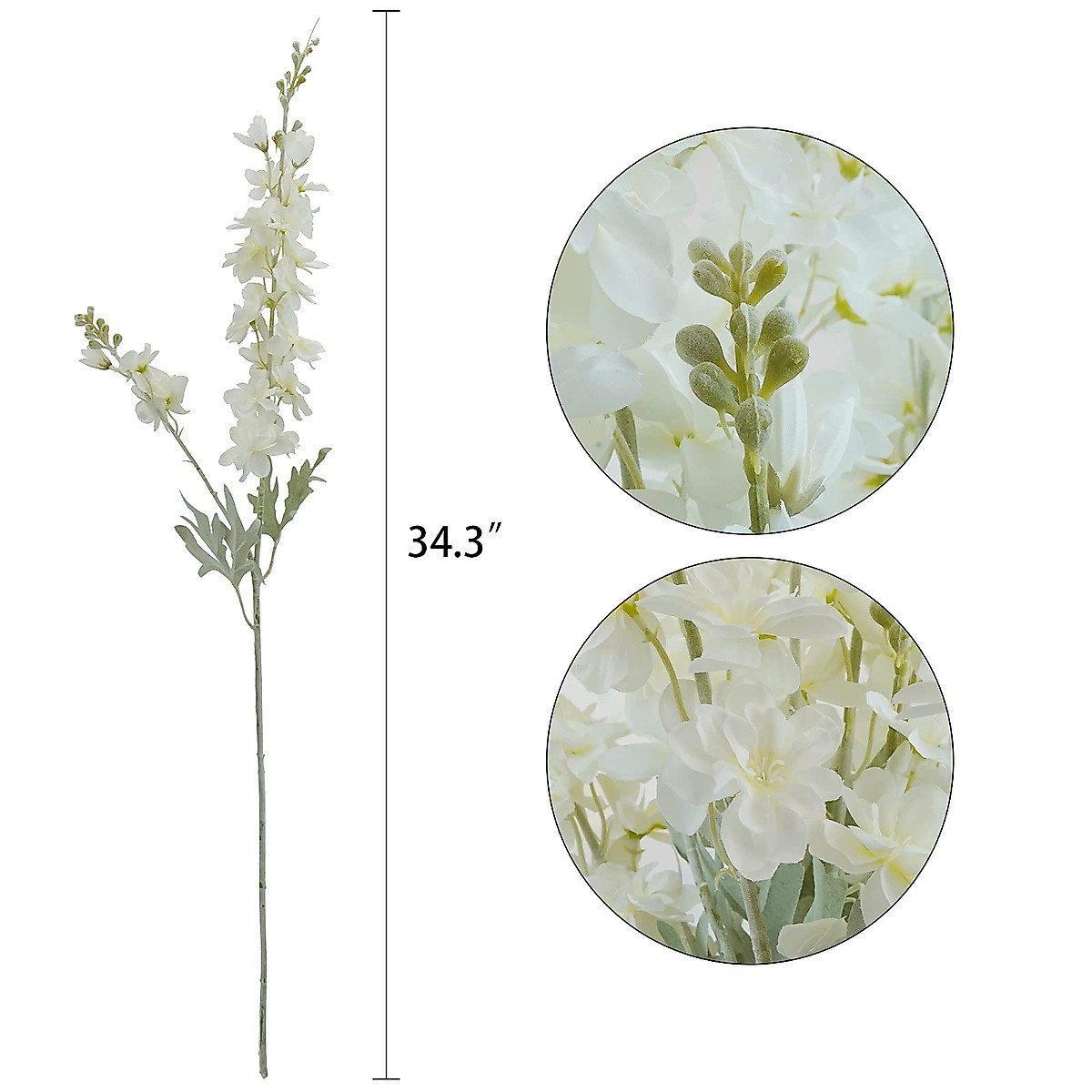 MINYULUA 6pcs Artificial Delphinium Flowers White Silk Larkspur Flowers Faux Snapdragon Long Stem Fake Plant Spray Arrangement for Home Office Garden Wedding Table Vase Decor (White)