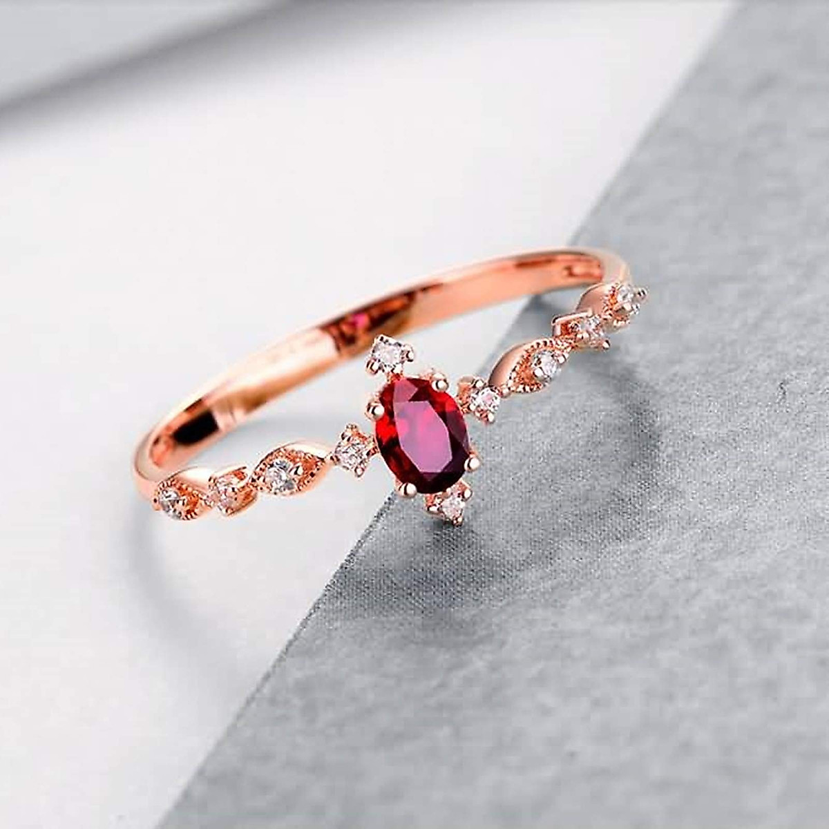 KnBoB Women Infinity Oval Shape 0.25ct Ruby Ring 18K Rose Gold Promise Wedding Engagement Bridal Anniversary Ring Size 6.5