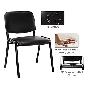 Shunzhi Waiting Room Chairs Set of 10 Stackable Conference Room Chairs Pu Leather Office Guest Chairs Side Reception Chairs for Breakroom/Lobby/Events/Church/School/Hall/Hotel,Black,10PCS