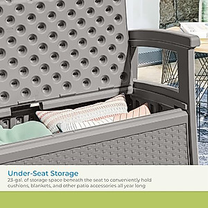 Suncast Elements Outdoor Resin Loveseat with 23-Gal. Storage Area, Modern Storage Sofa for Patios, 47" W x 29.75" D x 35.5" H, Gray
