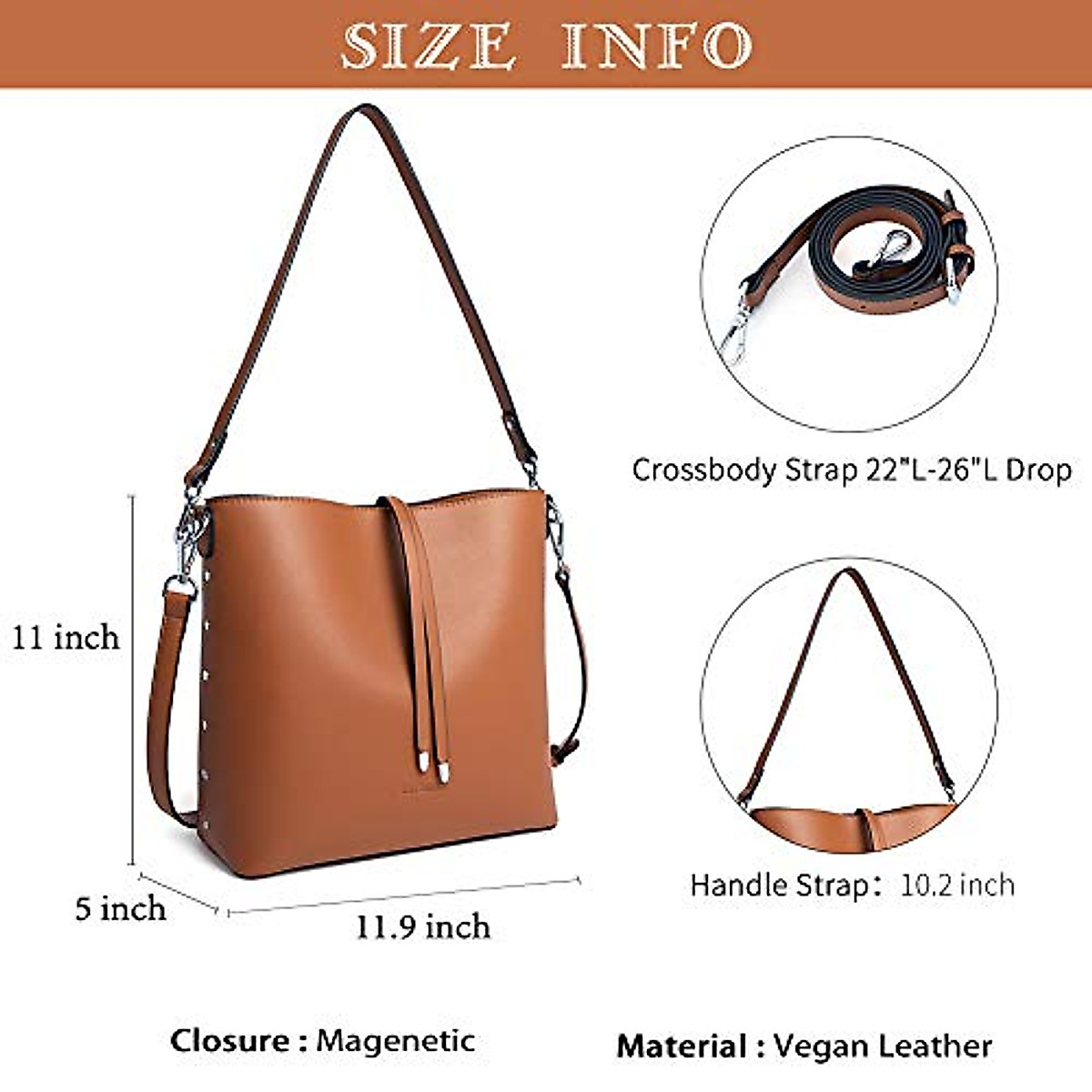 WESTBRONCO Hobo Bags for Women Vegan Leather Handbag Designer Crossbody Bucket Tote Purse Large Ladies Shoulder Bags Brown