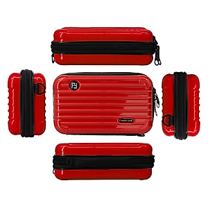 Mini Suitcase Crossbody Bag with Shoulder Strap, Hard Shell Cosmetic Travel Case, Hard Shell Cosmetic Bag,Mini Suitcase Purse with Removeable Wide Strap