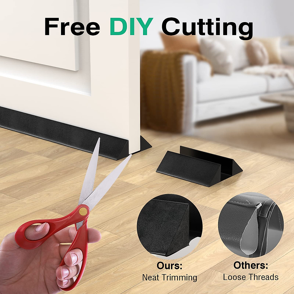 Lewondr Door Draft Stopper 36 Inch Under Door Draft Noise Blocker Waterproof Cuttable Triangle Strong Adhesive Weather Stripping Door Seal Under Door for Reduce Dust Air Door Sweep, Black