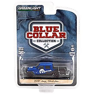 2021 Gladiator Pickup Truck w/Tonneau Cover & Off-Road Bumpers Blue & Black Blue Collar Collection 1/64 Diecast Model Car by Greenlight 35220 F