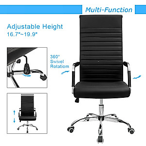 Furmax Ribbed Office Chair High Back PU Leather Executive Conference Chair Adjustable Swivel Chair with Arms, Black