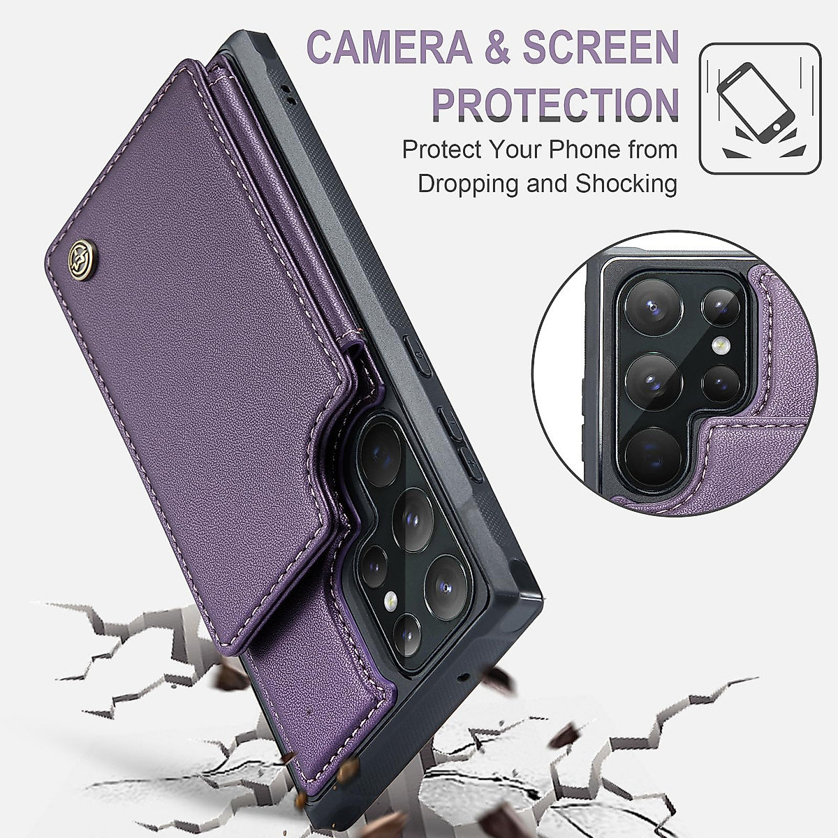 Vinich for Samsung Galaxy S22 Ultra Wallet Case with Card Holder, RFID Blocking Credit Slots Kickstand Shockproof Phone Cover for Women Men, Purple