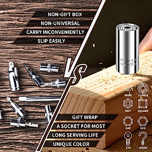 Universal Socket Gifts for Men, Owlbbabies 3Pcs Multi-function Universal Socket Wrench Set with Bushing Ratchet Wrench, Power Drill Adapter(7-19mm), Gadgets Gifts for Men/Dad/Husband/DIY Handyman
