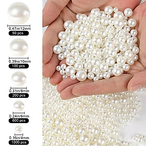 Phinus 1950 Pcs Pearl Beads with Hole, 5 Size Pearls for Crafts, Round Loose Pearl Beads for Jewelry Making, Pearls for Jewelry Making, Decoration, DIY Crafts, Stuffing