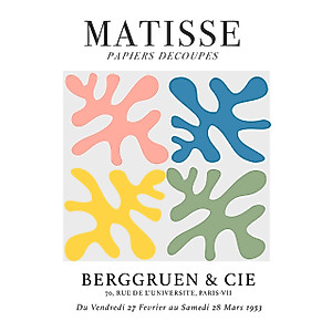 Matisse-Inspired No.10 Exhibition Wall Art Print. 11x14 UNFRAMED. Abstract, Minimalist Modern Wall Decor. Cut-Out Botanical Shapes in Shades of Pastel Pink, Blue, Sage Green & Gold.