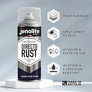 JENOLITE Directorust Spray Paint for Metal - COBALT BLUE - Gloss Finish for Indoor and Outdoor use - Multi-Surface for Metal, Plastic, Ceramic, Wood & Rusted Surfaces - 400ml (13.52fl oz), RAL5013