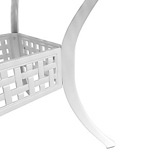 vidaXL White Cast Aluminum Patio Dining Set - Square Garden Table and Four Chairs with Umbrella Hole for Outdoor, Lawn, Backyard