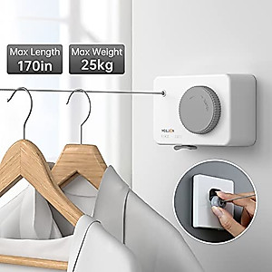 Mbillion Retractable Clothesline Heavy Duty Clothes Drying Laundry Line for Indoor Outdoor Retracting Hanging Clothing Drying with Retract Rotating Knob to Prevent Sagging White