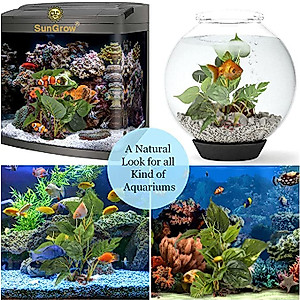SunGrow 10" Plastic Leaf Plant, Heavy-Duty Ceramic Base, Hiding Spot for Fish, Betta, Angelfish, Gold Fish, Frog, Python, Reptiles, Amphibians