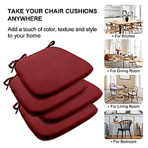 Wellsin Chair Cushions for Dining Chairs 4 Pack, Memory Foam Seat Cushions for Kitchen Chairs, 17"x16"x1.5" Kitchen Chair Cushions with Ties,Red