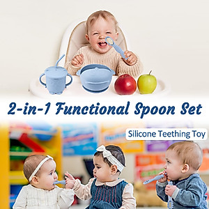 UHdod Silicone Baby Feeding Set, 12 PCS Baby Led Weaning Supplies with Suction Baby Plate and Bowl Set, Baby Spoon and Fork, Adjustable Bib, Sippy Cup with Straw and Lid, Baby Utensils for 6+Months