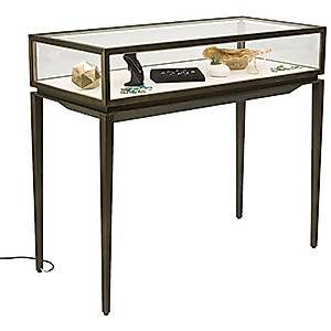 Displays2go Locking Display Table w/Rear Drawer, Stainless Steel Frame, LED Lights - Bronze (FSCSTLF7)