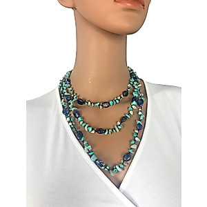 MGR MY GEMS ROCK! Beaded Sodalite Mix Stone Endless Infinity Long or Multi layered Boho Statement Necklace, 60" Long.