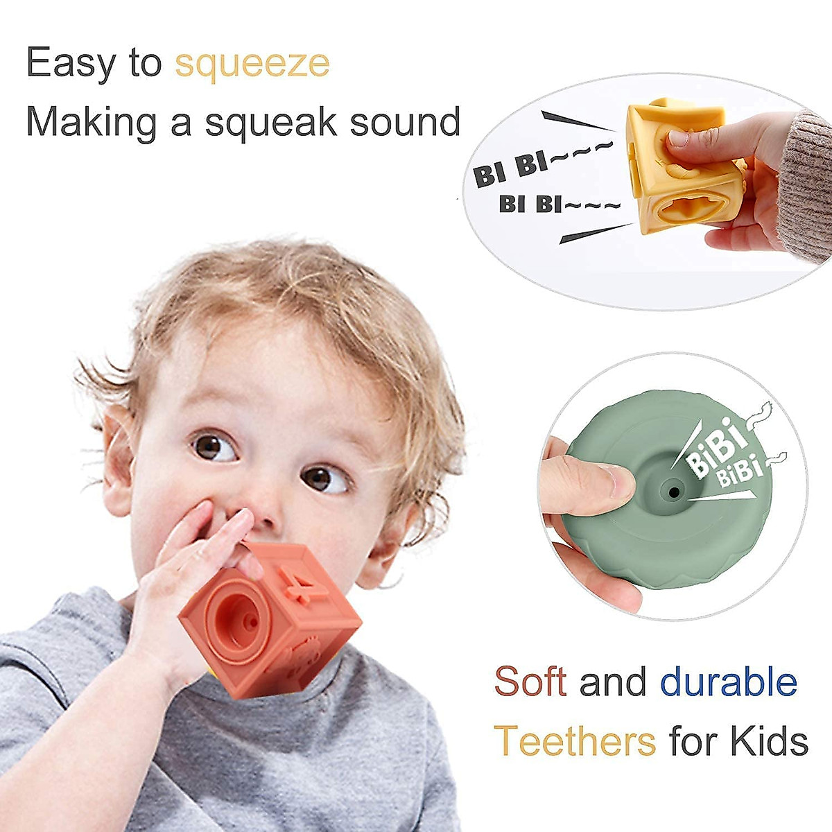 Mini Tudou Baby Blocks & Stacking Rings Toy Set, Baby Sensory Building & Teething Toys Educational Squeeze Play with Animals Shapes Textures Numbers, Holidays for Toddlers Babies 6m+