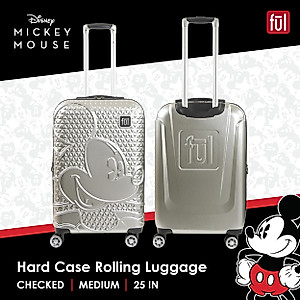 FUL Disney Mickey Mouse 25 Inch Rolling Luggage, Hardside Suitcase with Spinner Wheels, Silver