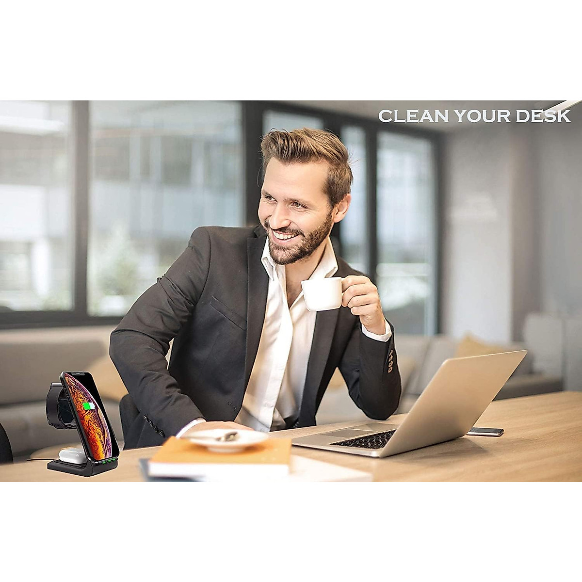 Wireless Charger, 3 in 1 Qi-Certified Fast Wireless Charging Station Stand Dock Made for Apple Watch 7 6 SE 5 4 3,Fast Wireless Charger Made for iPhone 15/15 Plus/15 Pro Max/14/13/12/11/X,AirPods Pro