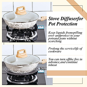 Tujoe 2 Pcs Simmer Plate for Gas Stove 11 Inches and 9.5 Inches Heat Diffuser Round Stove Diffuser with Anti Scalding Handle for Electric Stove Pot Cookware Protection Accessories